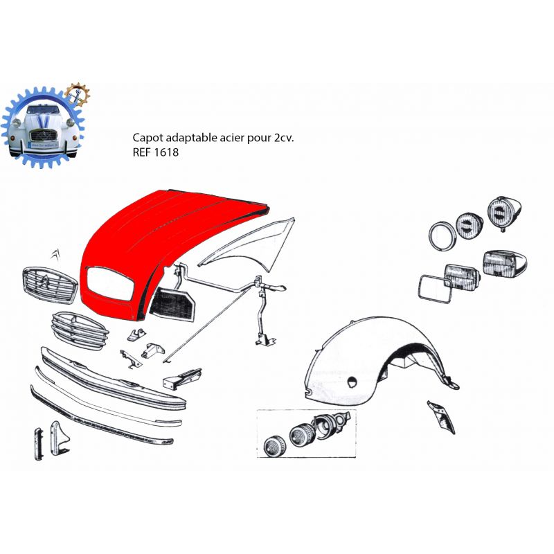 Capot moteur acier adaptable pour 2CV