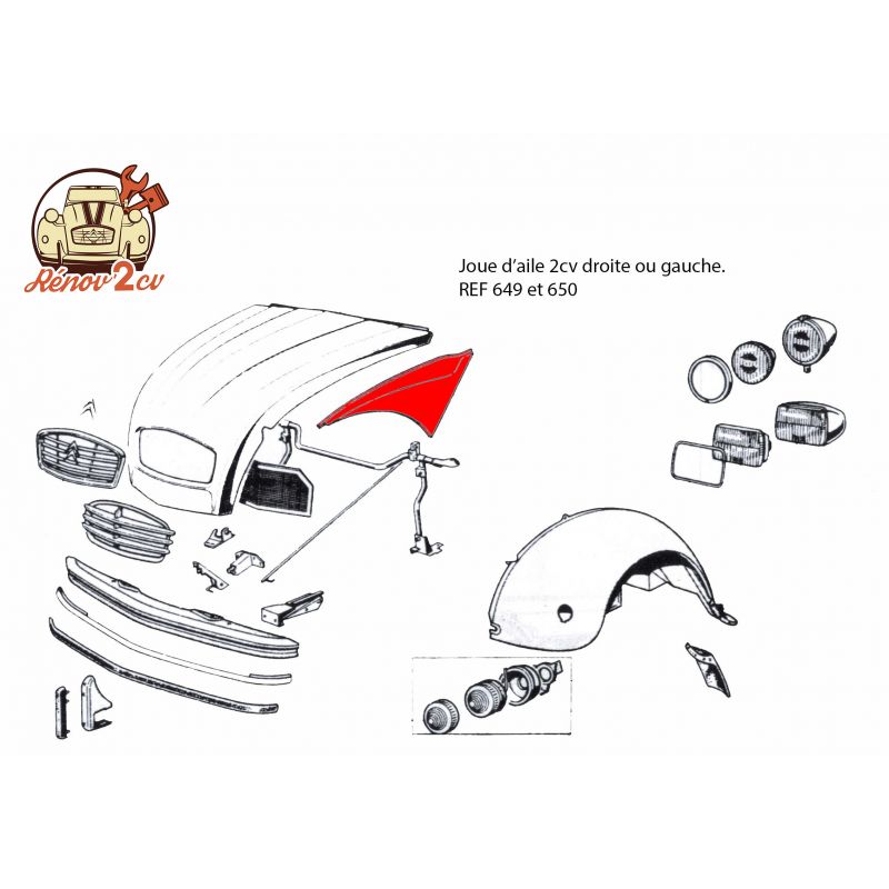 Joue d'aile 2cv droite qualité supérieure